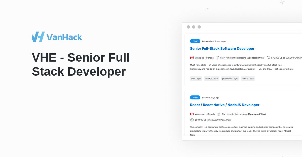 VHE - Senior Full Stack Developer - VanHack